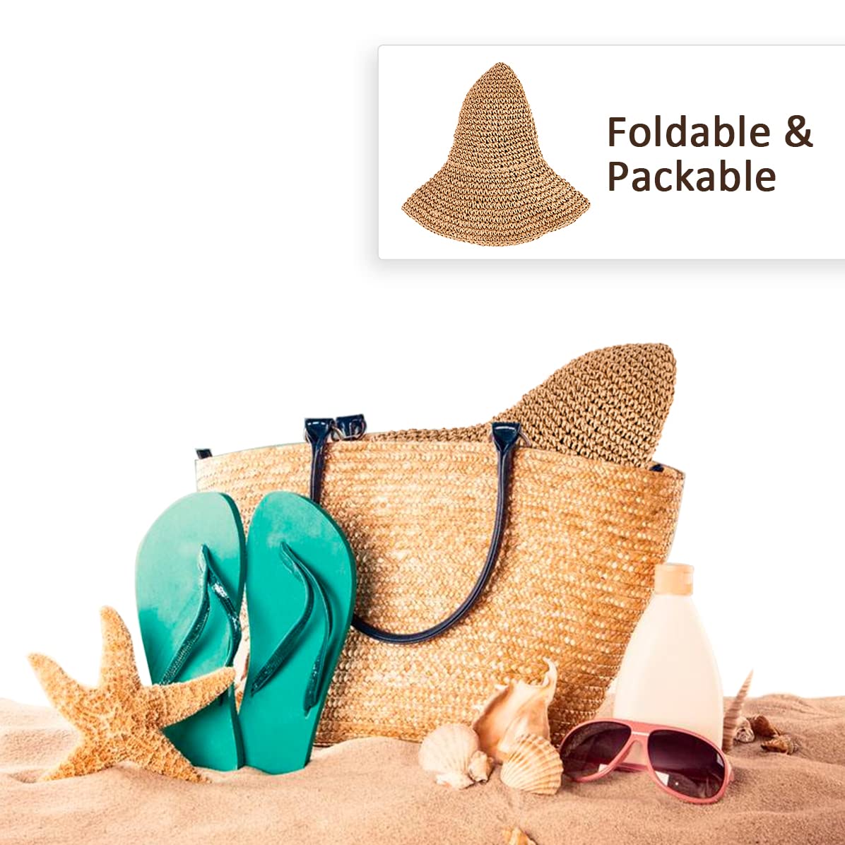 Women's Wide Brim Sun Protection Straw Hat,Folable Floppy Hat,Summer UV Protection Beach Cap (one Size, 1pcs-Khaki-tz)