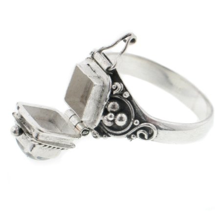 Square Sterling Silver Rainbow Moonstone Poison Box Locket Ring Size 7(Sizes 4,5,6,7,8,9,10,11)