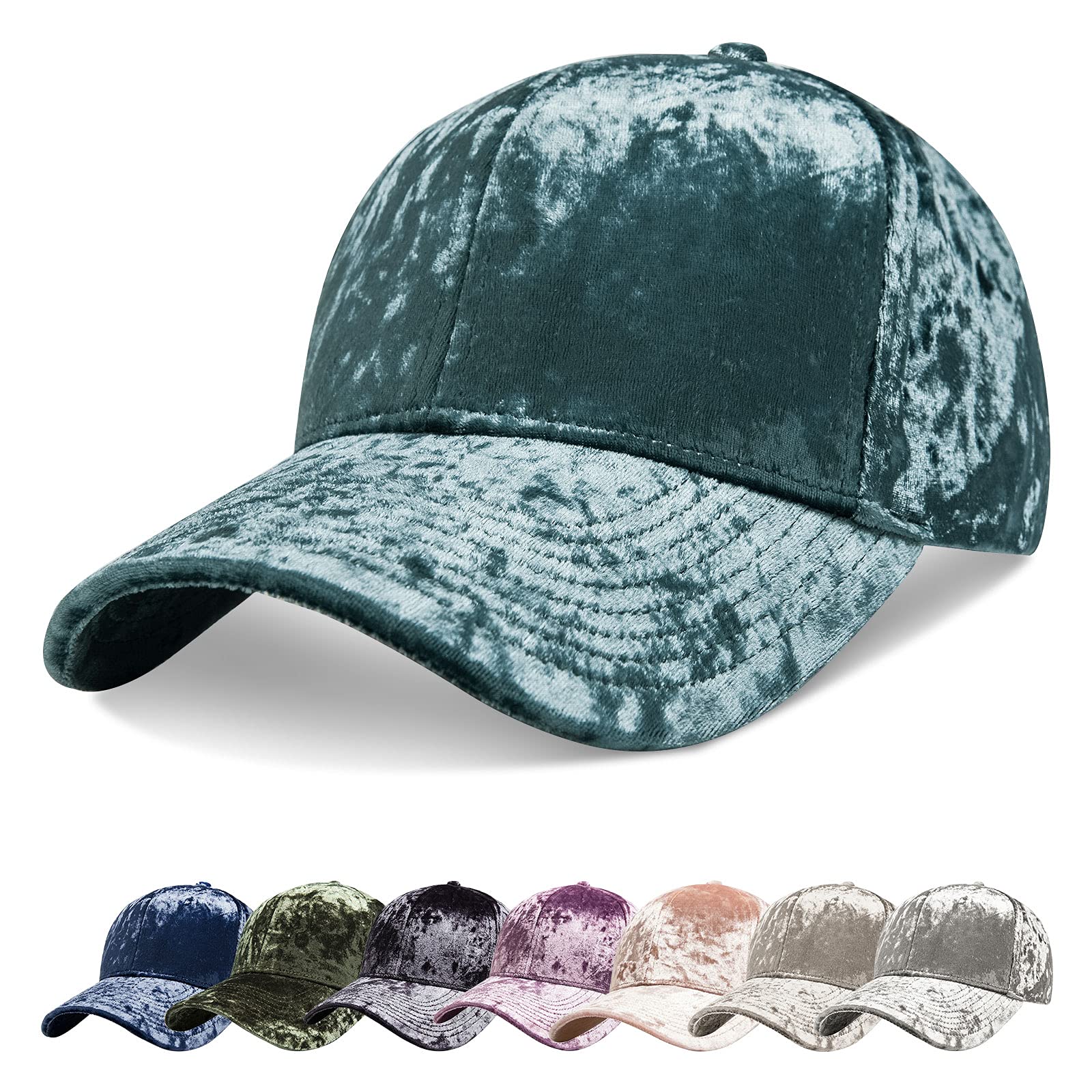 zowya Spring Velvet Baseball Cap for Women Men Crushed Iridescent Plain Dad Hat Adjustable Tennis Sports Cap Polo Hip Hop Hats Unisex Unstructured(Blue Mirage)