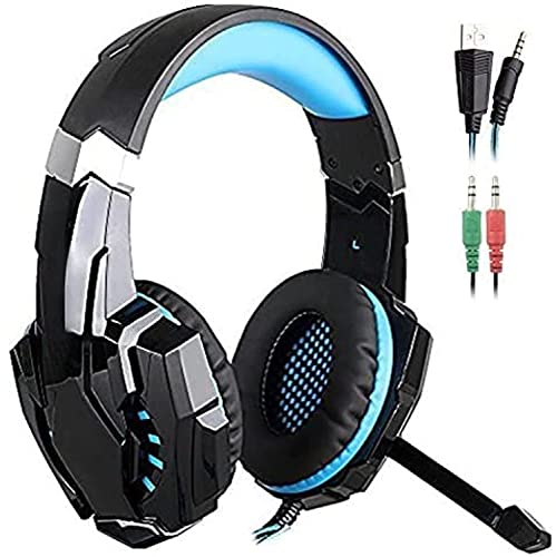SENHAI G9000 3.5mm Game Gaming Headphone Headset Earphone Headband with Microphone LED Light for Computer Tablet Mobile Phones PS4 - Black and Blue