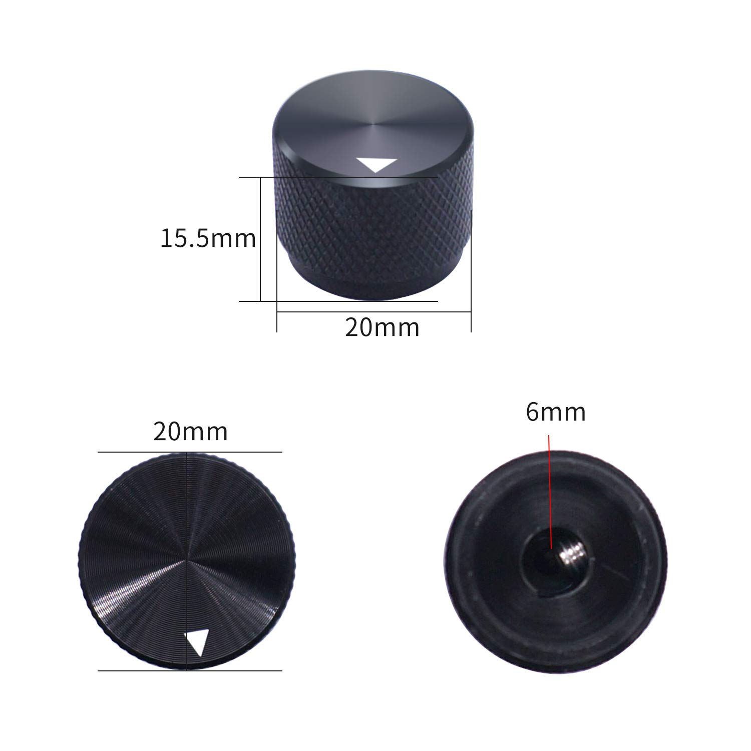 Taiss/ 2pcs Black Aluminum Rotary Electronic Control Potentiometer Knob For 6 mm Diameter Shaft, Volume Control Knobs, Audio knob, Guitar Knobs,Switch Knobs, 20mm dia. x 15.5mm height