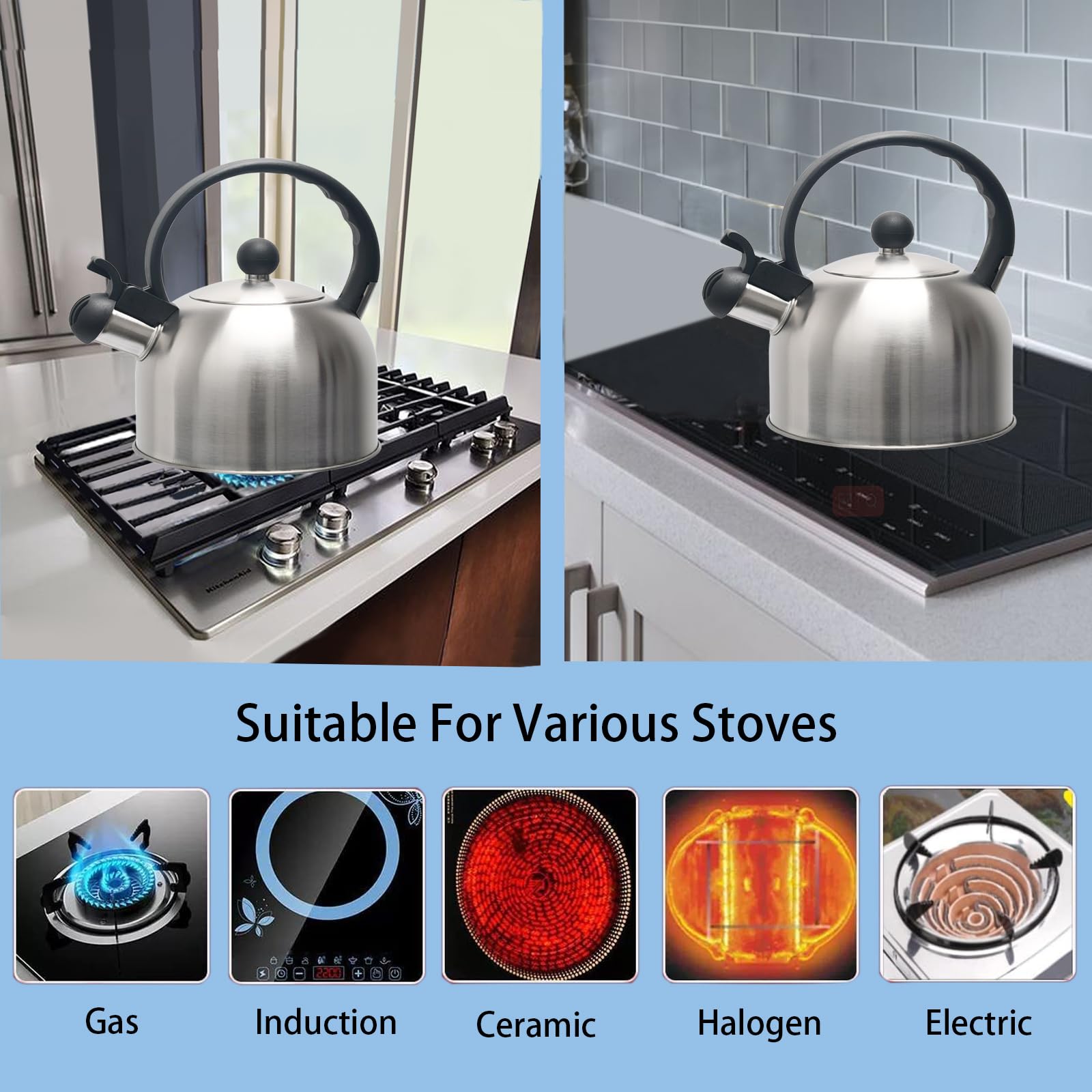 Starbbq 1.75 Quart Stainless Steel Whistling Tea Kettle for Stovetop.