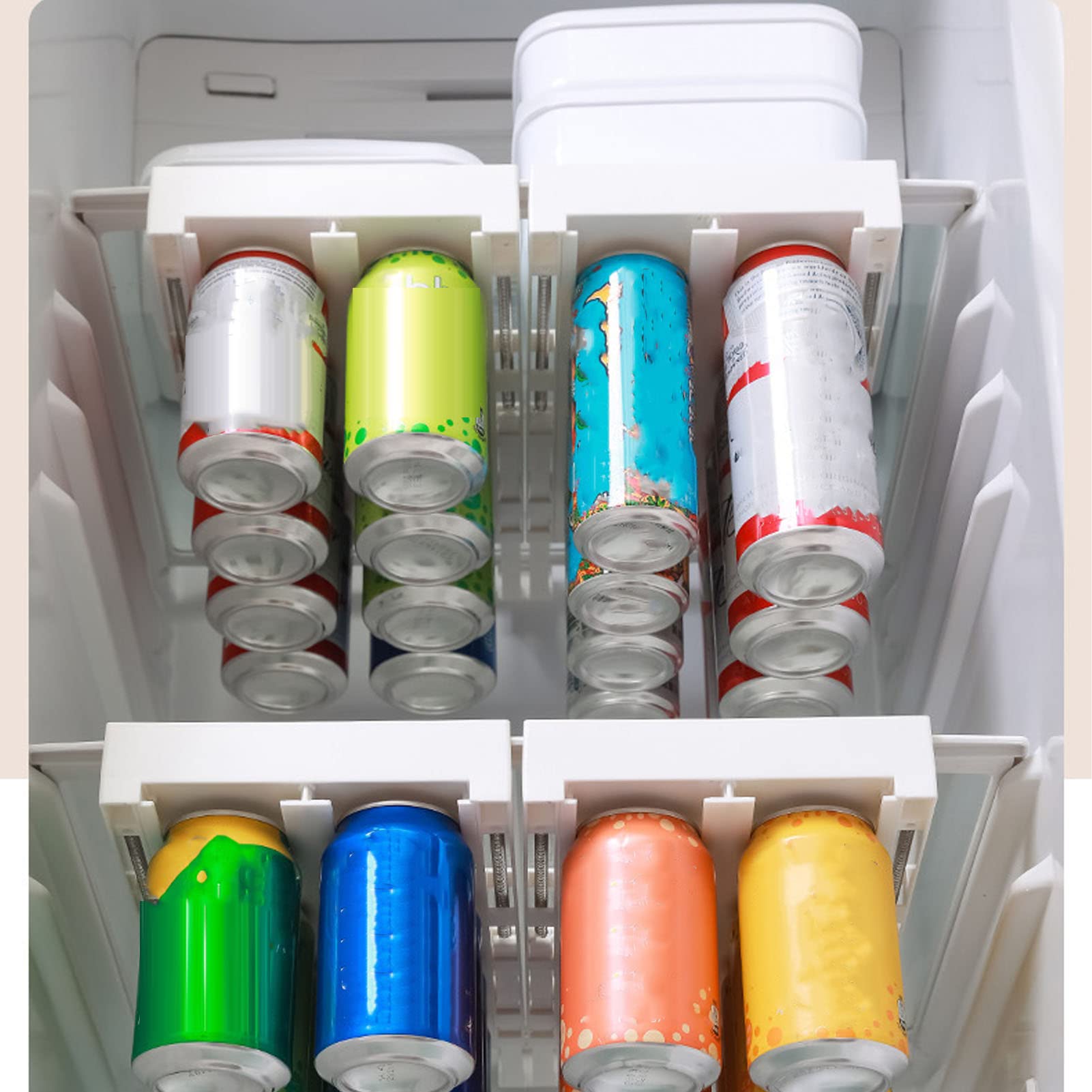 Yuehuamech Refrigerator Drink Storage Shelf Soda Can Organizer Rack Fridge Beverage Hanging Holder Can Dispenser Holder Fridge Storage Sliding Rack for Cupboard Fridge