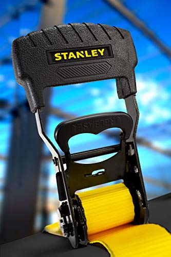 STANLEY S1007 Black/Yellow 1.5" x 16' Ratchet Tie Down Straps - 1,100 lb Safe Working Load / 3,300 lb Break Strength, 2 Pack