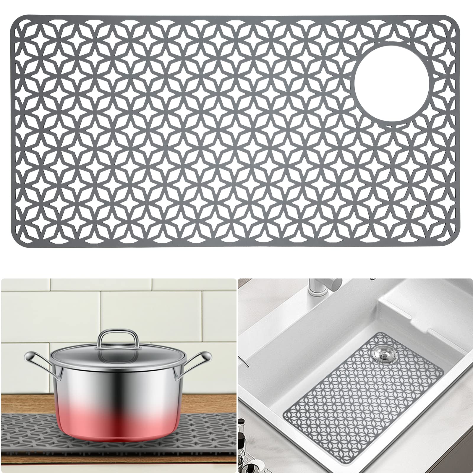 QKVCX Sink Protectors for Kitchen Sink,28.25''x 14.2'' Sink Protectors for Kitchen,Sink Drainage Mat- Non-slip Sink Mat for Bottom of Kitchen Farmhouse Porcelain Sink Kitchen Sink Grid Accessory.