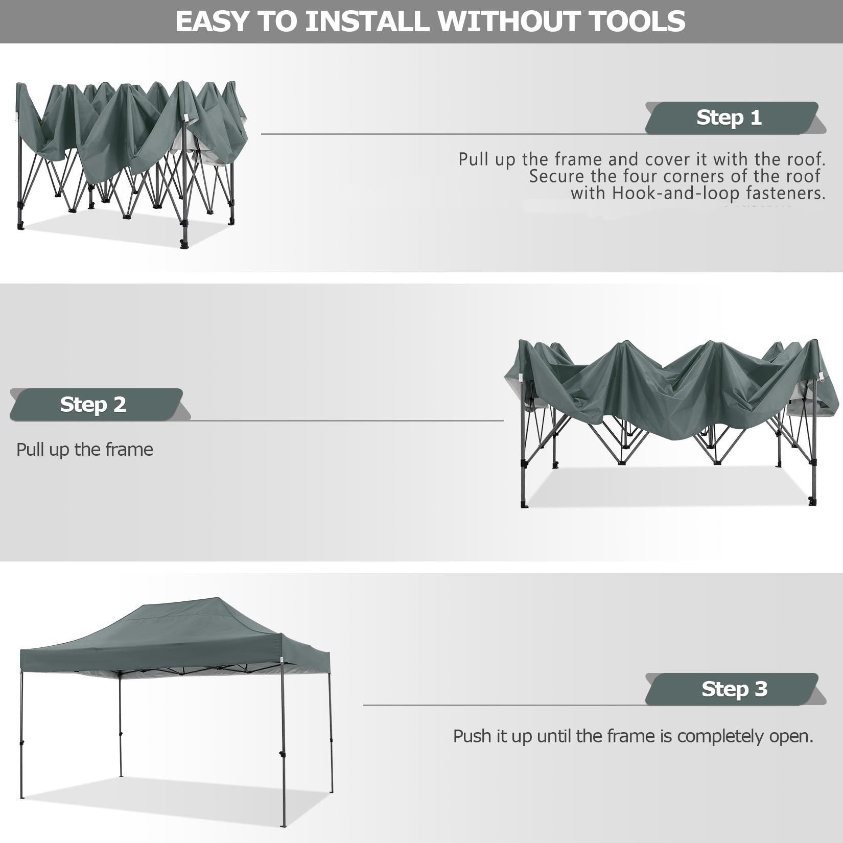 Tooluck Canopy 10x15 Pop up Canopy Commercial Heavy Duty Canopy Tent with 4 sidewalls Easy Up Wedding Party Tent Outdoor Gazebos Canopy, All Season, Windproof & Waterproof, Gray(Frame Thickened)