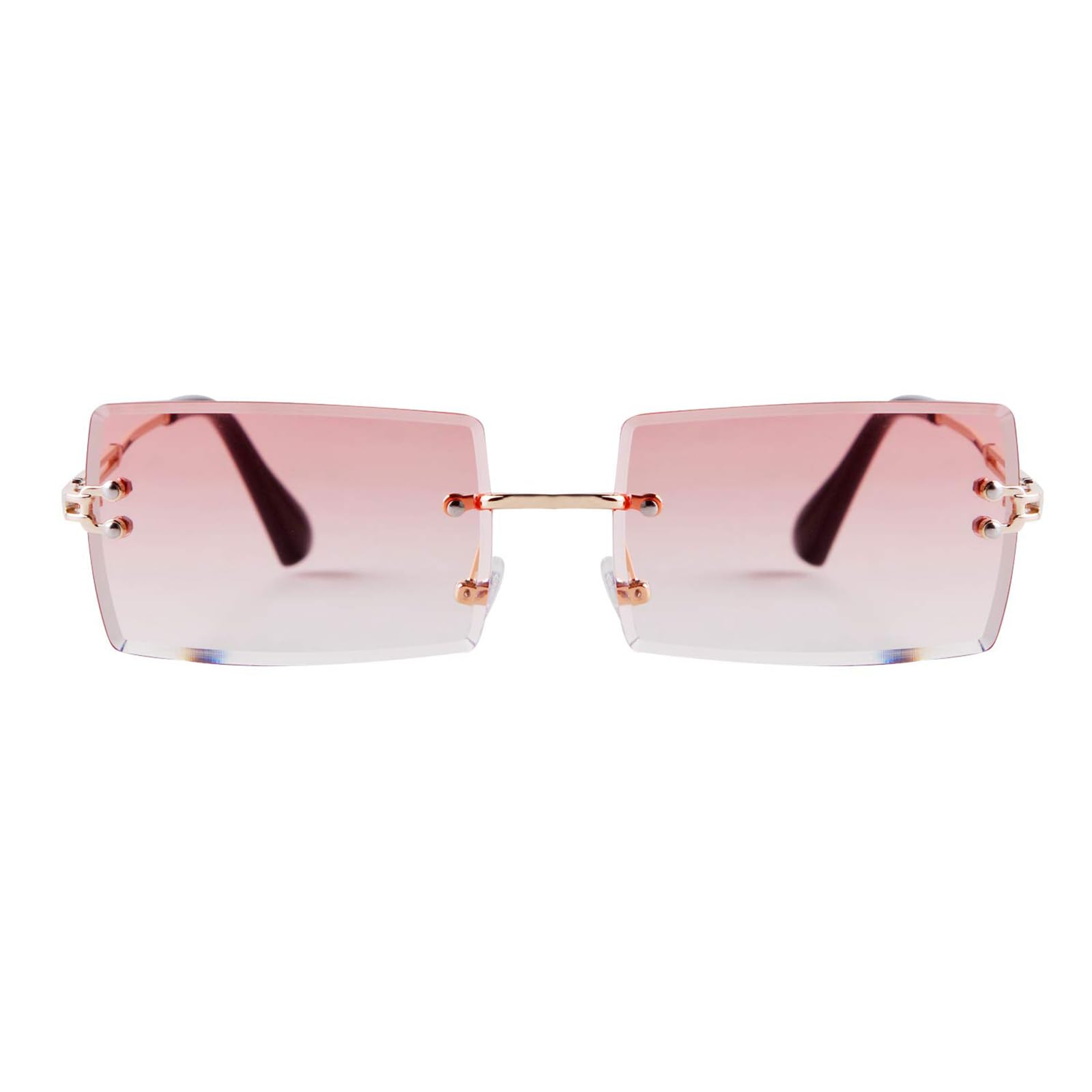 SORVINO Rimless Rectangle Sunglasses for Women Men Trendy Fashion Sheer Pink,Blue Tinted Lens Frameless Glasses