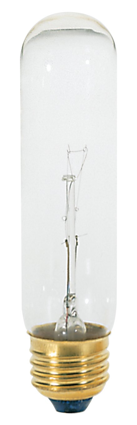 Satco S3896 Tubular Shaped Incandescent Light Bulb, Clear Finish, 60 Watts, 120 Voltage, 500 Initial Lumens, T10 Lamp Shape, Medium Base, E26 ANSI Base, 5'' MOL, 1-1/4'' MOD, 2000 Average Rated Hours