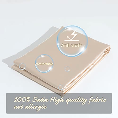 YUEZAISHOU Khaki Satin Sheets Full - 4pcs Silk Bed Sheets Full Hotel Luxury Extra Soft Silky Bedding Set -15" Deep Pocket Fitted Sheet & Flat Sheet & 2 Pillowcases - Wrinkle, Fade, Stain Resistant