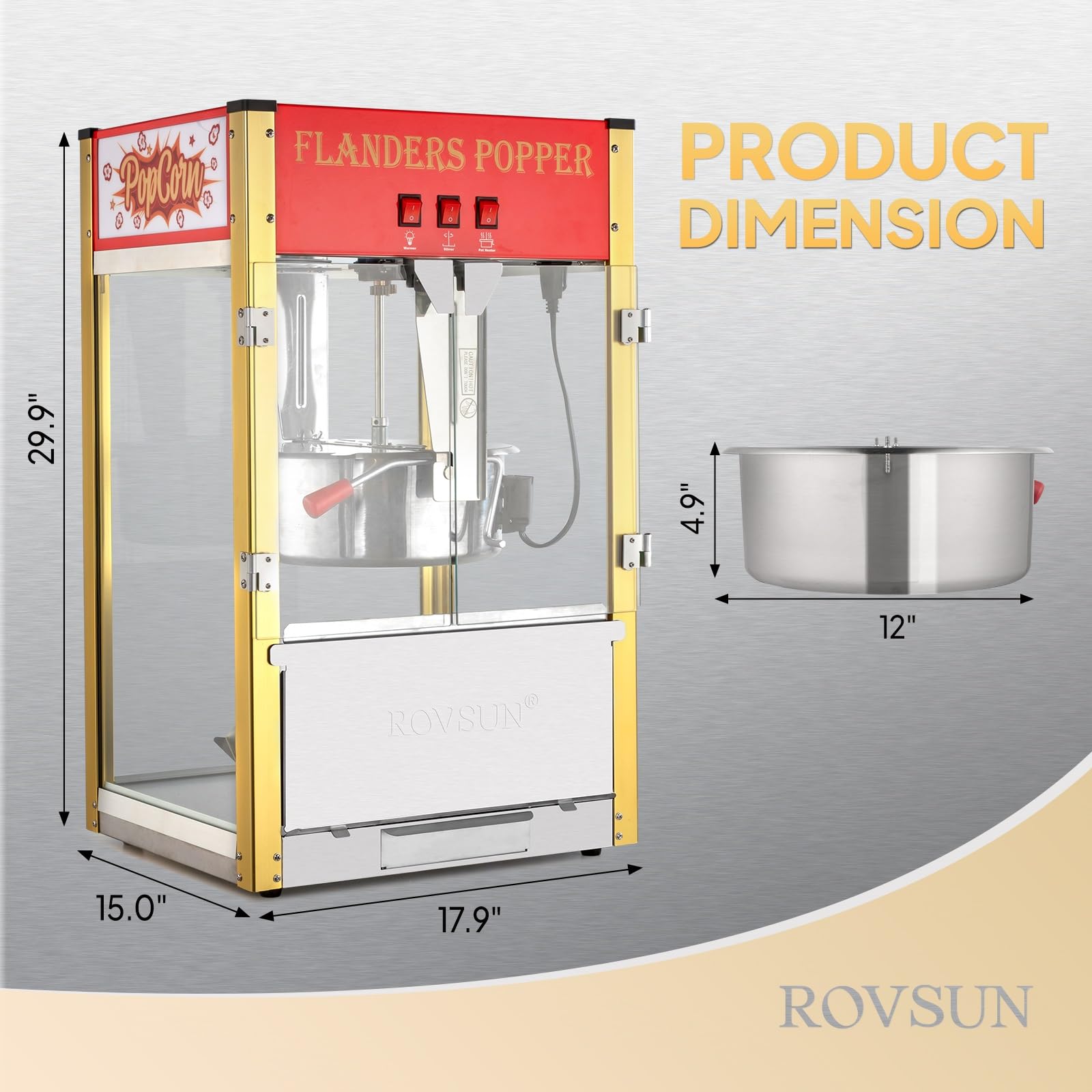 ROVSUN Commercial Popcorn Machine Movie Theater Style with 16 Ounce Kettle, Countertop Popcorn Maker Machine w/Stainless Steel Scoop, Oil Spoon & 3 Popcorn Cups (Red)