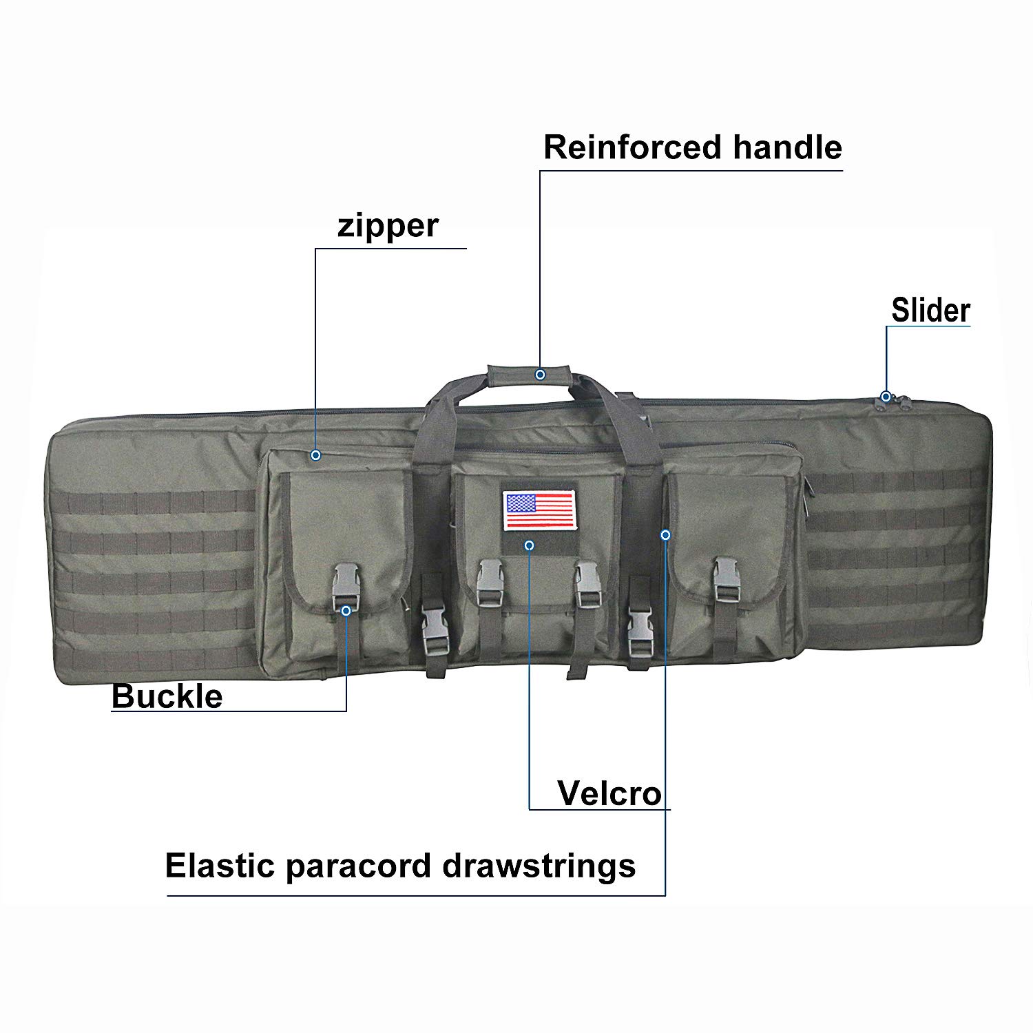 Warriors Product 48 Inch Double Long Rifle Gun Case Bag Outdoor Tactical Carbine Cases Water Dust Resistant Fireproof for Hunting Shooting (Grey, 48IN)