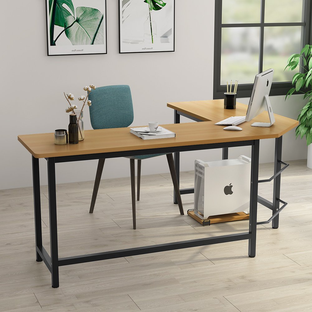Tribesigns Modern L Shaped Desk with Keyboard Tray, Corner Computer Desk with Monitor Stand Shelf, PC Laptop Gaming Table Workstation for Home Office