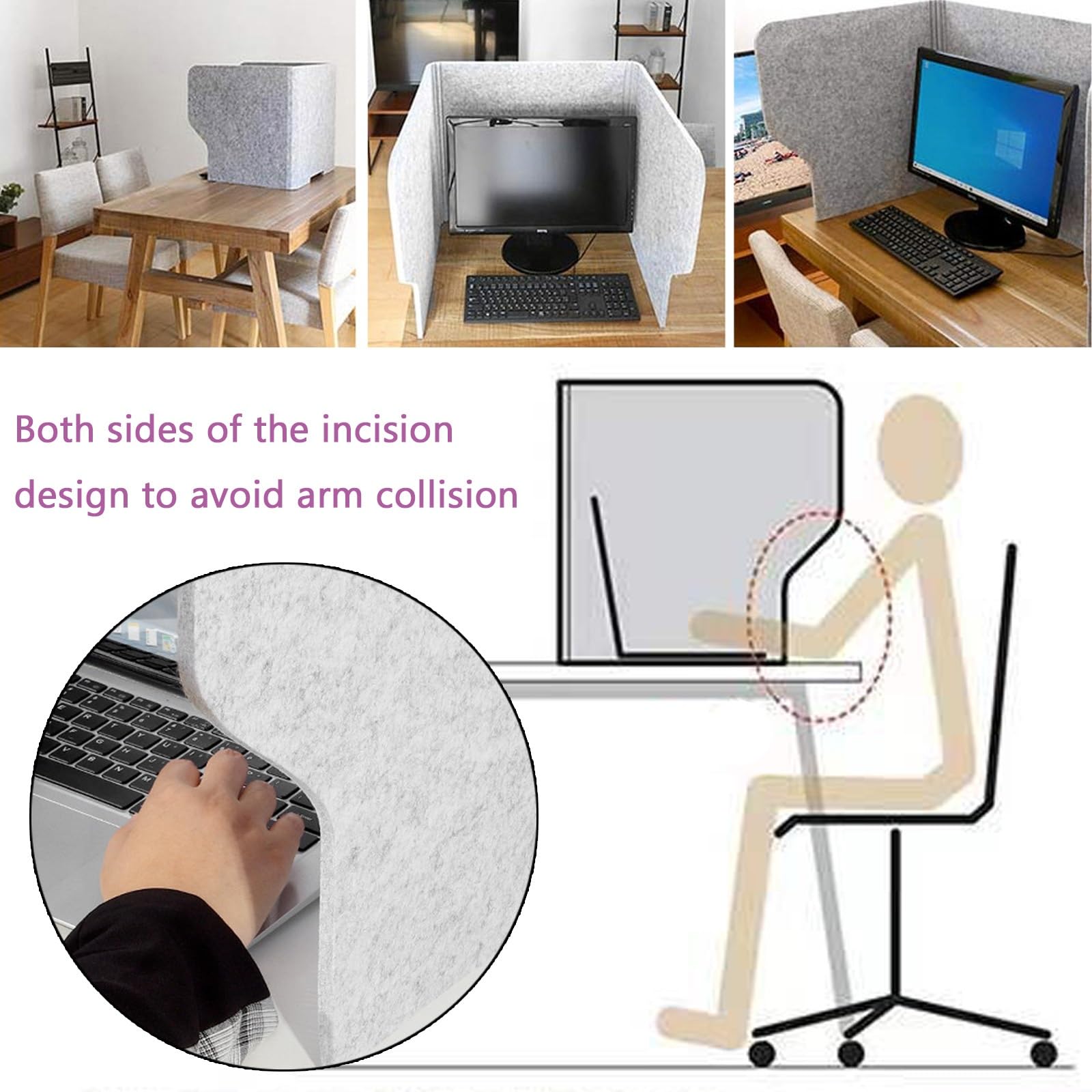 SAGIDAR 3 Panels Privacy Acoustic Panel, Office Divider Partition 60/80/100cm, Acoustic Desk Divider, Workspace Divider, Remote Learning - Home School - Computer Desk