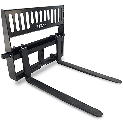 Titan Attachments Pro-Duty Skid Steer Pallet Fork Attachment, 48" Fork Blades, Rate 5,000 LB, Quick Tach Tractor Loader