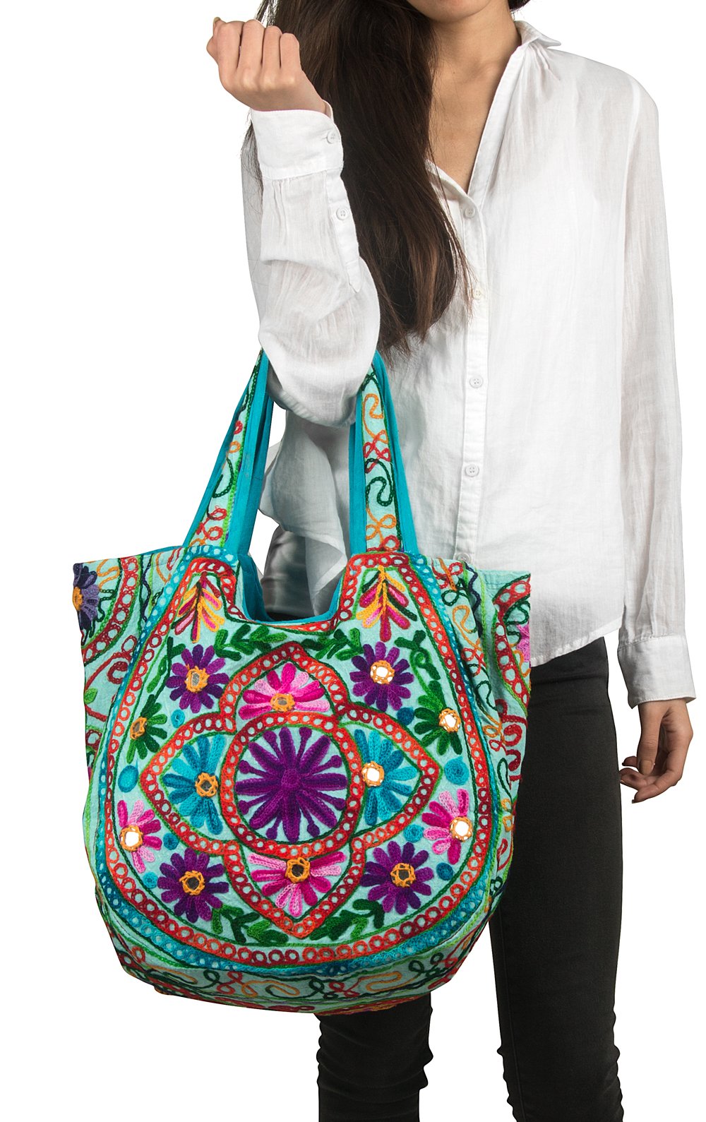 Tribe Azure Blue Floral Shoulder Bag Women Fashion Handbag Tote Casual Spacious Summer Spring Top Handle