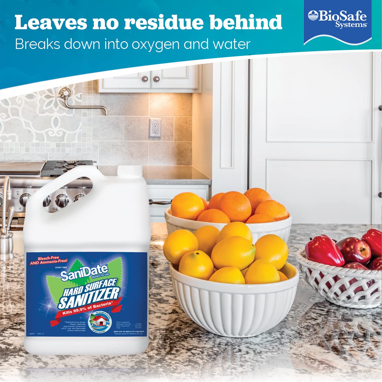 SaniDate Hard Surface Sanitizer - 1 Gallon (Case of 4) - Ready to Use Refill - EPA Registered - No Mixing - No Rinse - Food Contact Surface - Green Cleaning
