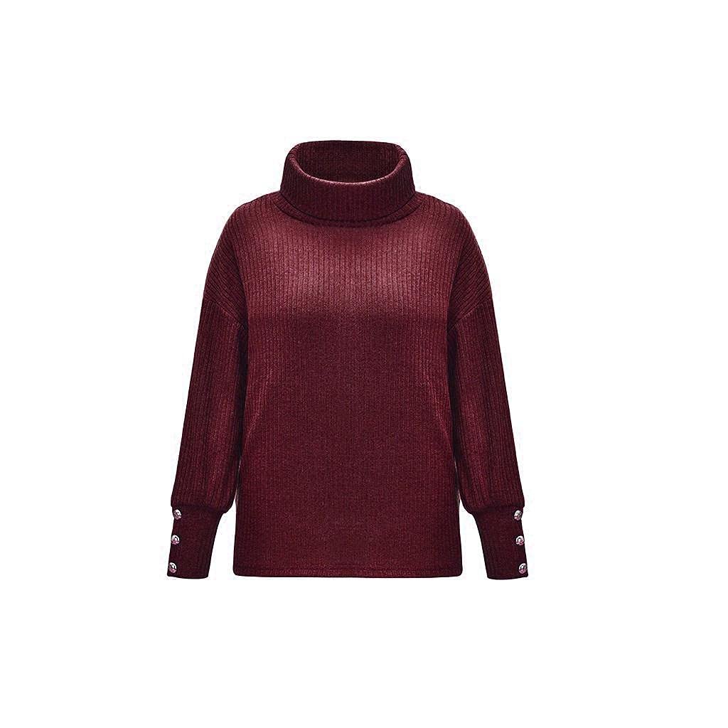 Sweaters for Women Casual,Shirts for Womens Winter Women’s Long Sleeves Knit Sweater Turtleneck Striped Print Loose Pullover Tops Deco with Metal Button