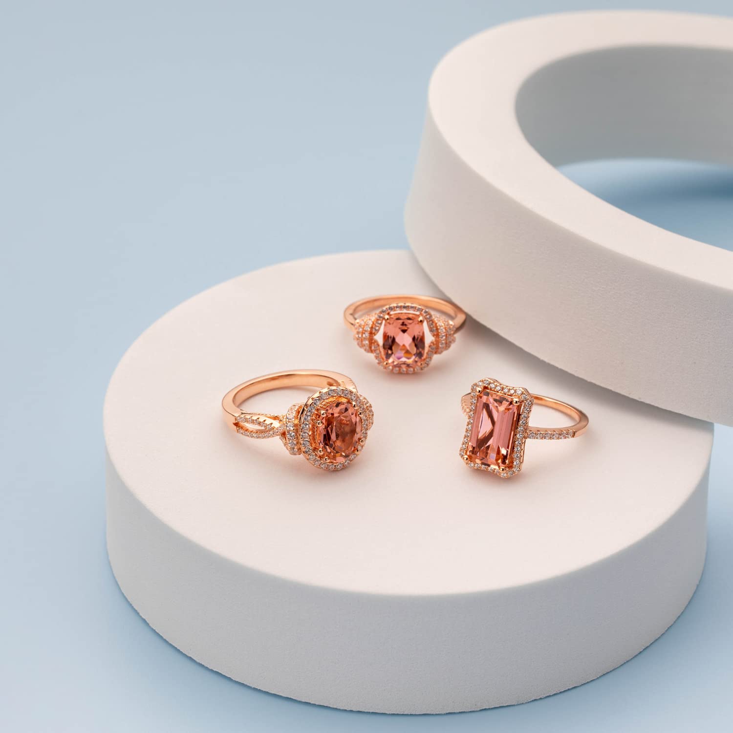 PEORA Simulated Morganite Rose-Tone Sterling Silver Tear Drop Ring