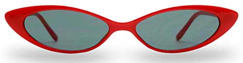ShadyVEU Slim Small Cateye 90's Hype Fashion Mod Narrow Oval Pointy Clout Thin Sunglasses (Black Frame w/Black Lens)