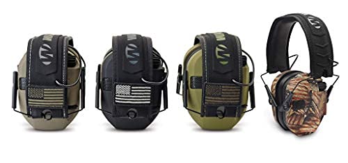 Walker's Razor Slim Shooter Electronic Hunting Folding Hearing Protection Earmuffs with 23dB NRR and Sound Amplification, Green Patriot, 3 Pack
