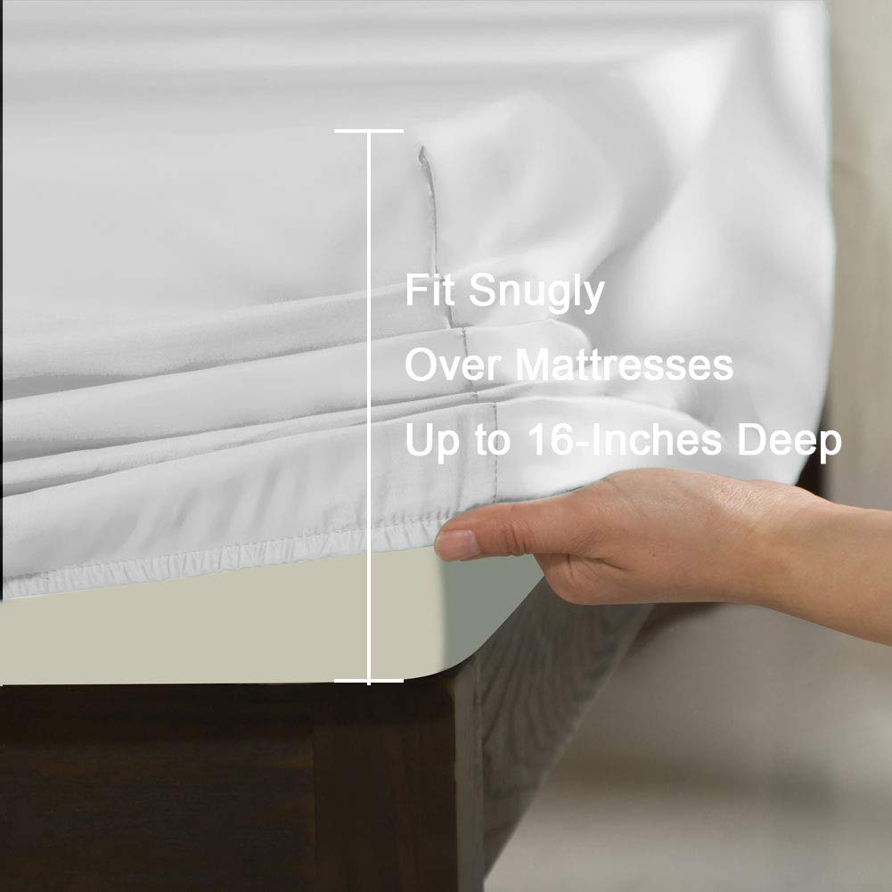 SONORO KATE 100% Pure Egyptian Cotton Sheets Sets,Cooling Bed Sheets 600 Thread Count Long Staple Cotton,Sateen Weave for Soft and Silky Feel, Fits Mattress 16'' Deep Pocket (White, Queen)