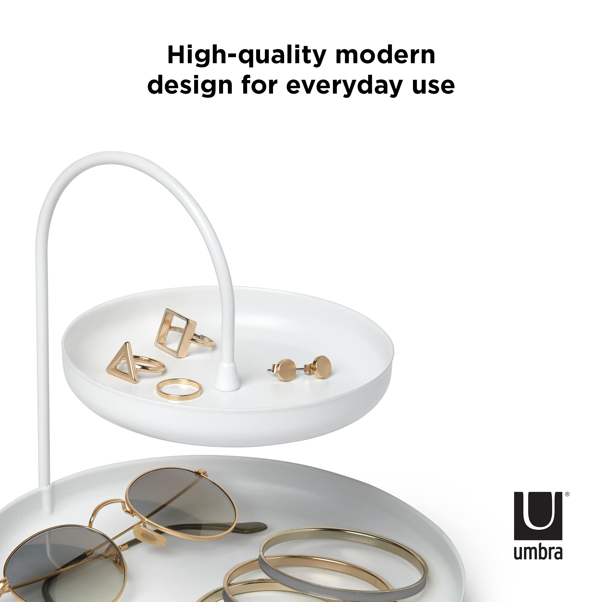 Umbra Poise Large, Double, Attractive Storage You Can Leave Out, Two-Tiered Jewelry Tray, Accessory Holder, White