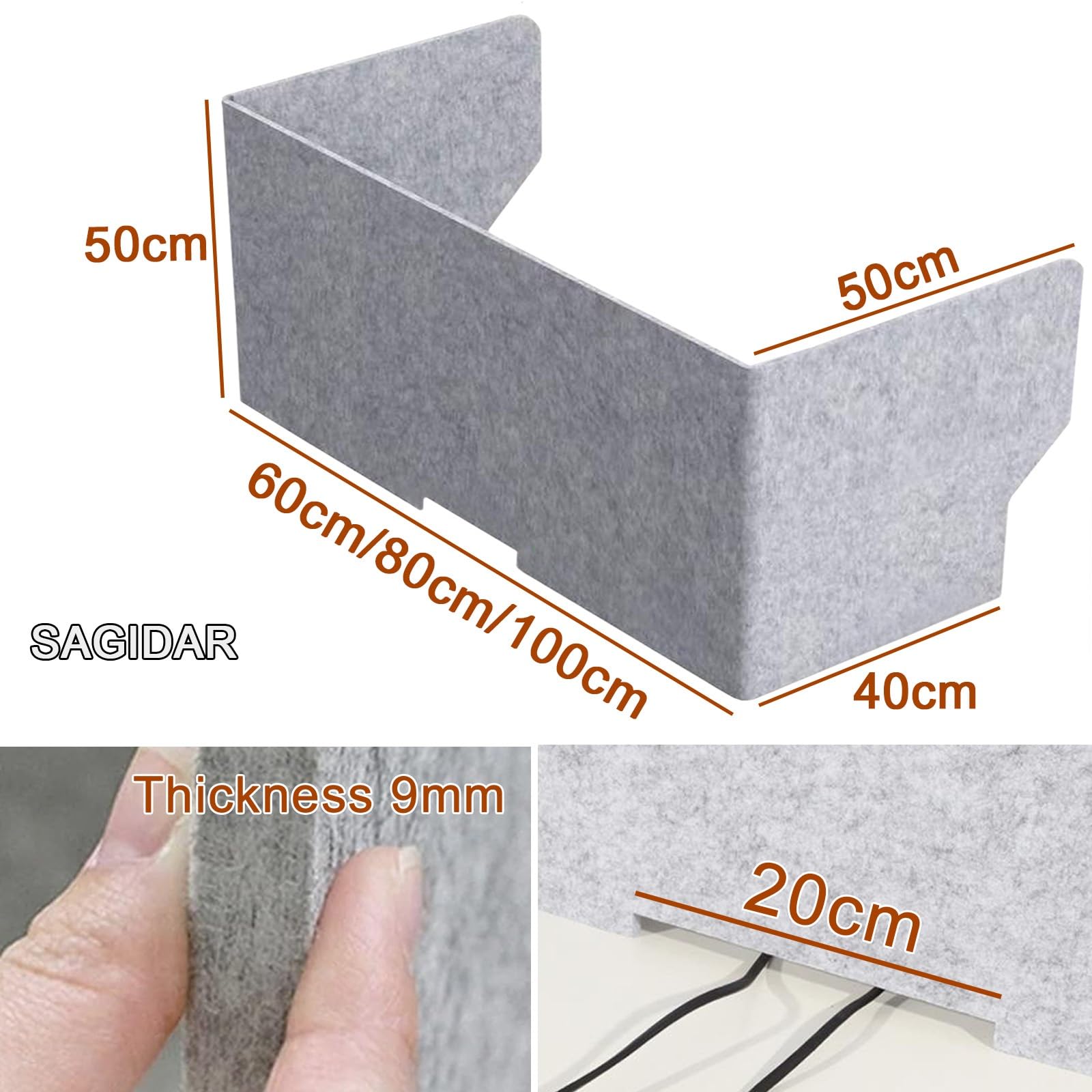 SAGIDAR Desk Barrier Polyester Fiber, Sound Absorbing, Sneeze Guard Desk Divider, Desktop Privacy Panel 60/80/100cm, Office Divider Partition Folding, No Installation Required