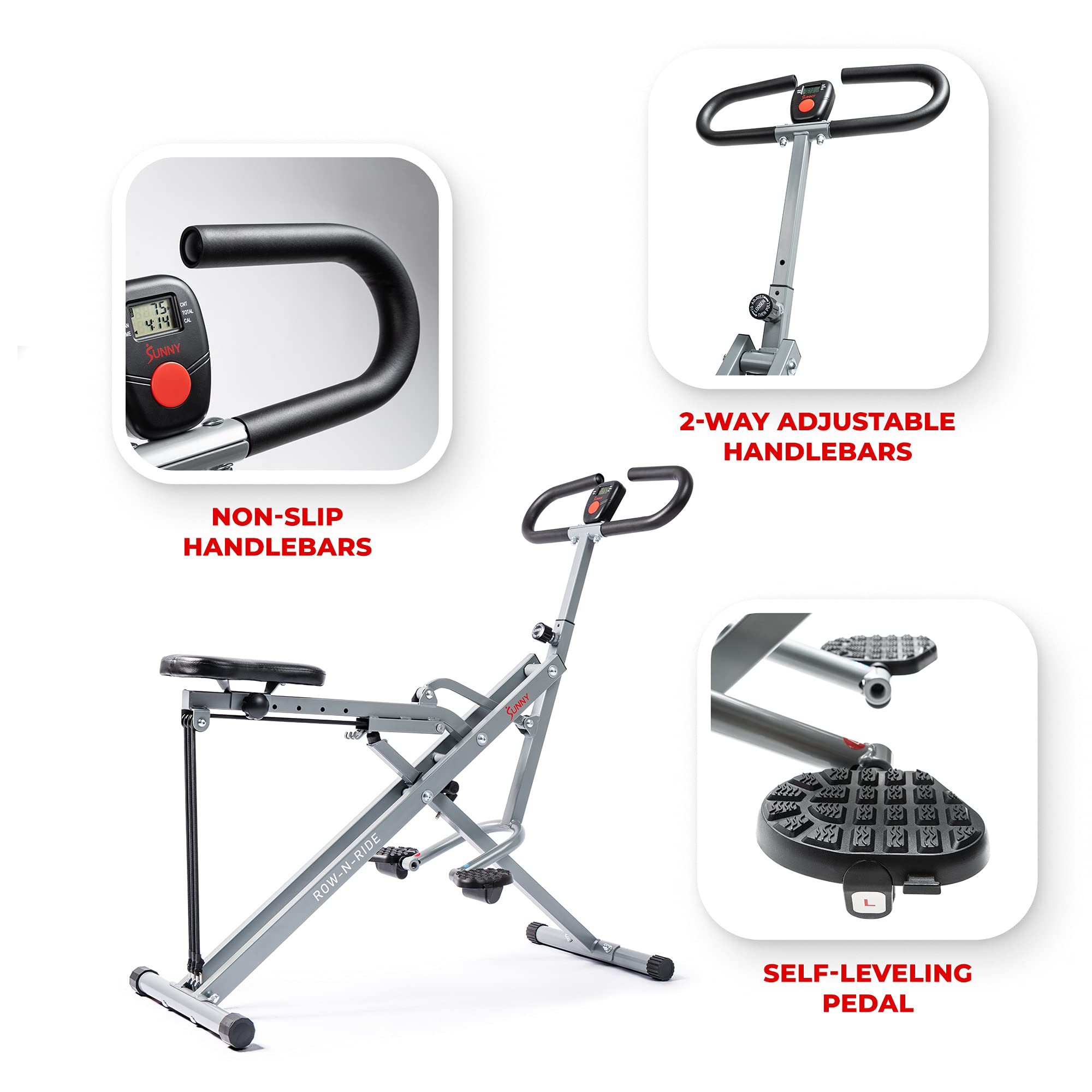 Sunny Health & Fitness Squat Assist Row N Ride® Glutes Training Machine