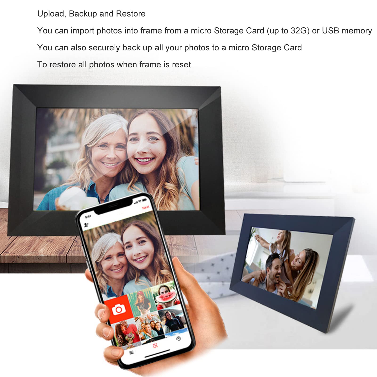 WiFi Digital Photo Frame, Music Playing 8 Inch Electronic Album HD Touch Screen Auto Rotation for Home (US Plug)
