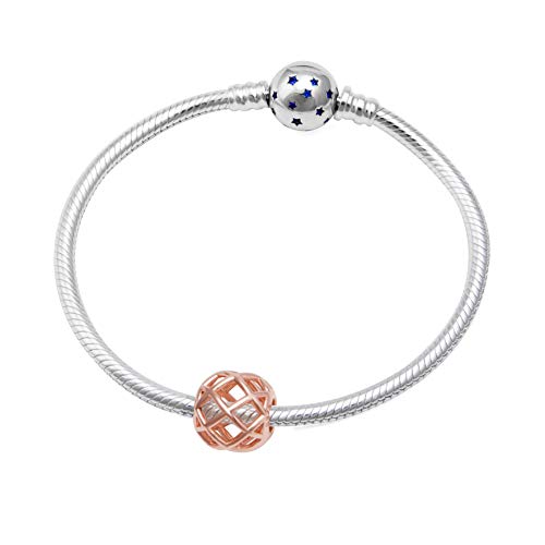 SOUKISS Soulbeads Rose Gold Spacer Charms 925 Sterling Silver Openwork Beads Fits European Bracelet (Square)