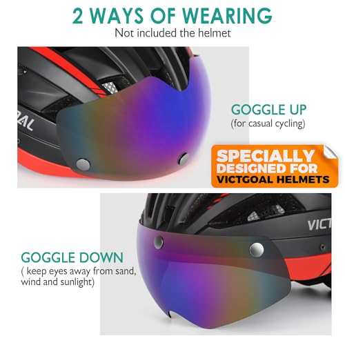 VICTGOAL Detachable Magnetic Bike Helmet Goggles Visor Especially Deisgned for VG110/VG112 Bicycle Helmet (Colorful)