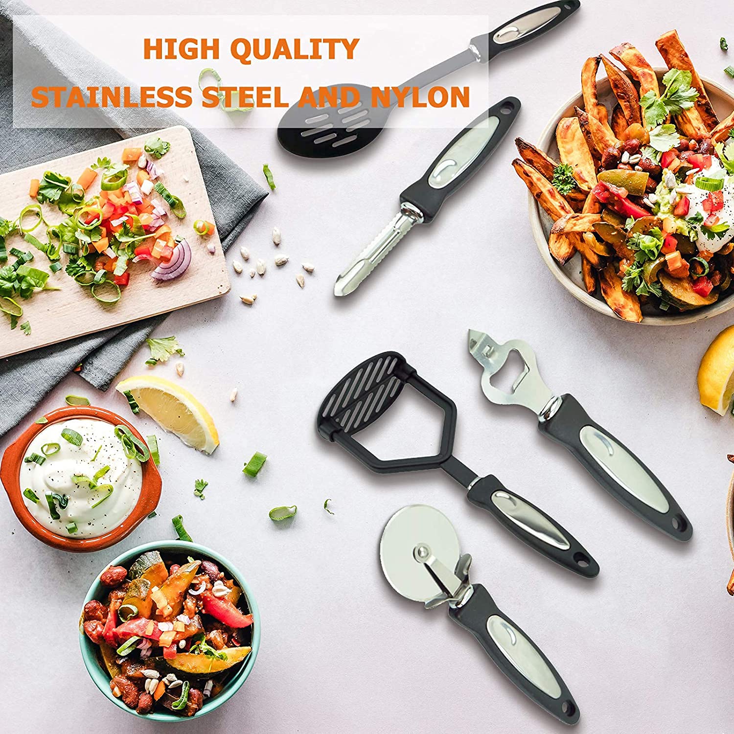 Stainless Steel 12 Sets Kitchen Utensil Set, Nylon and Stainless Steel Nonstick Kitchen Utensils Kitchen Gadgets Kitchen Tool Set Pans Accessories