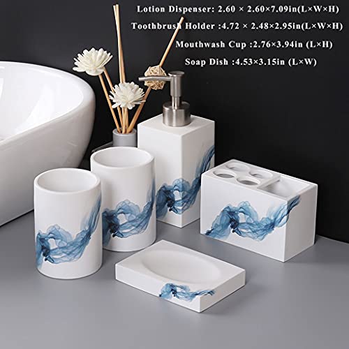 Soap Dispenser Ceramic White Bathroom Accessories Set Complete - 6 Pcs Bath Sets with Soap Dispenser Toothbrush Holder Tumbler Soap Dish and Tray,for Hotel Restroom Soap Dispenser for Bathroom Kitche
