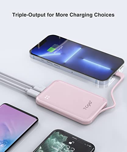 TG90 4500mah Small Portable Power Bank Built-in Cable, Ultra Slim Portable Cell Phone Battery Pack Charger Compatible with iPhone 14/14 Pro/13/13 Pro Max/12/12 Pro Max/11/11 Pro Max/X/XS/SE/8 and More