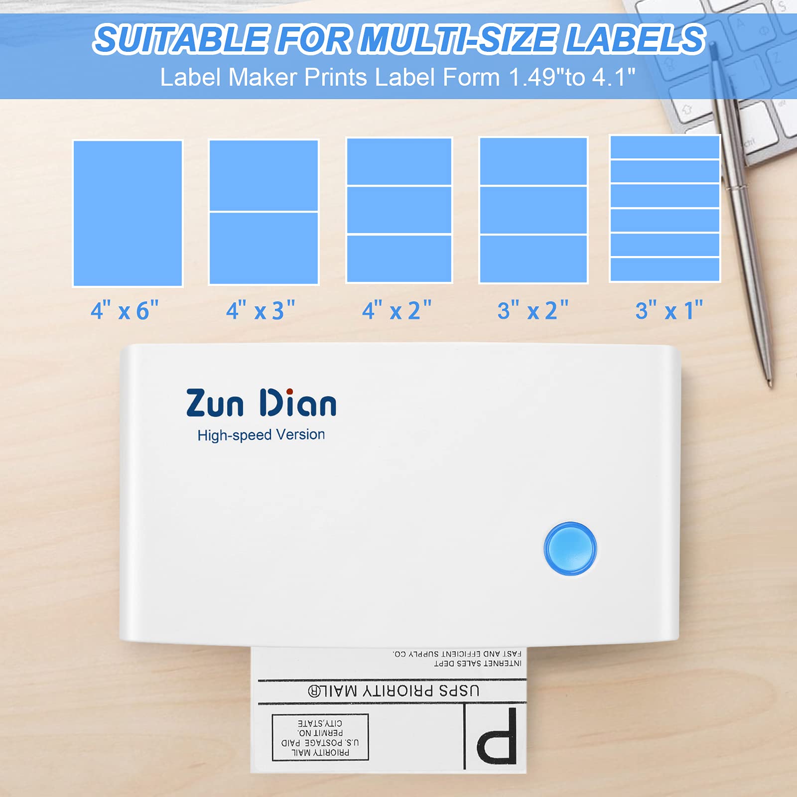 ZunDian Thermal Label Printer, 150mm/s 4x6 Shipping Label Printer, Thermal Printer for Shipping Packages, USB Lable Maker for Home Small Business, Compatible with Shopify, Amazon, Ebay, Etsy & USPS