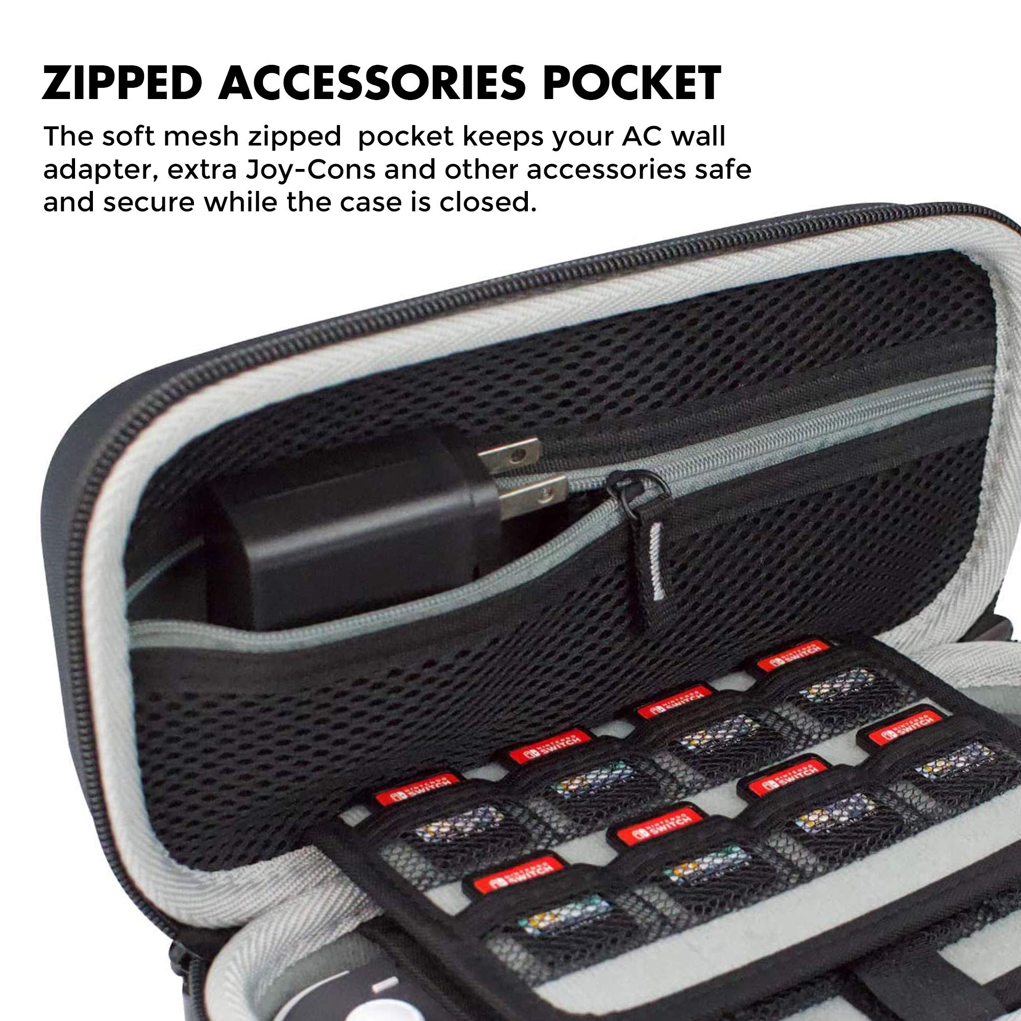 TAKECASE Hard Shell Carrying Case - Compatible with Nintendo Switch Lite - Fits Extra Controllers and 16 Game Cards - Includes Accessories Pouch for Adapter/Charger and Cables Grey/Black