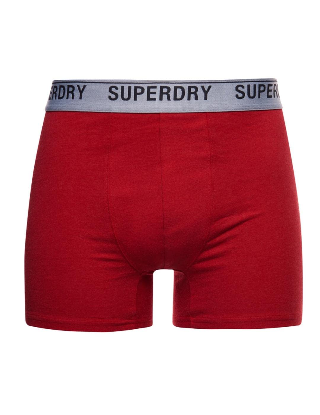 Superdry Mens Organic Cotton Boxers Triple Pack, Elasticated Waistband Burgundy/Red/Pink Size Xl