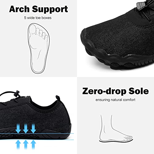 Wajin Barefoot Minimalist Sneakers for Men and Women Zero Drop Sole Wide Toe Box Cross-Training Gym Trail Running Shoes Black