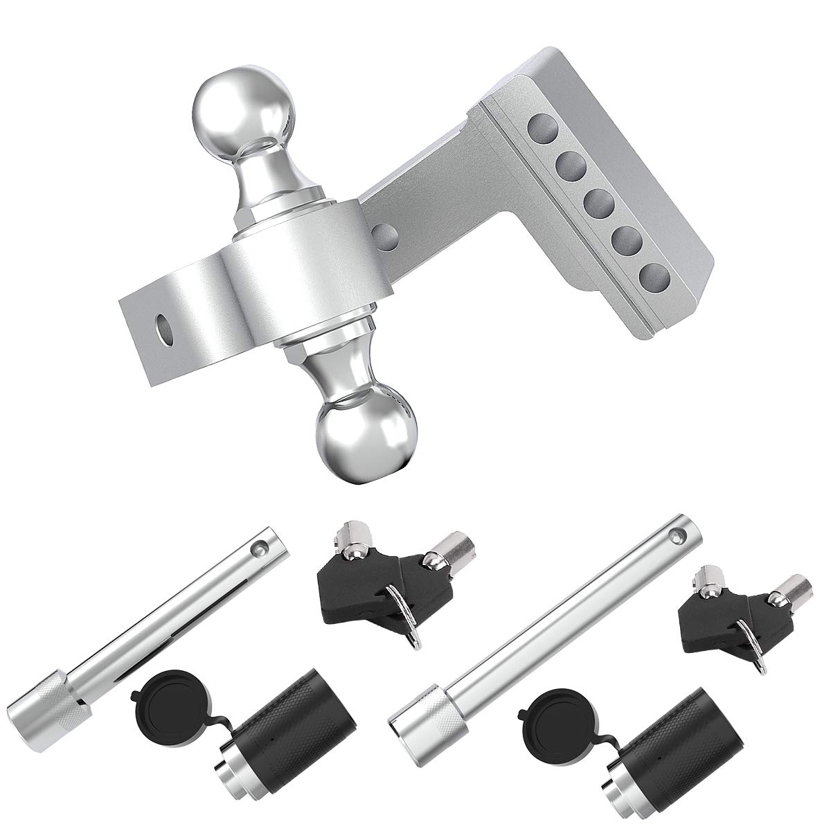 YITAMOTOR Hitches 4" Drop Adjustable Trailer Hitch Ball Mount Aluminum Alloy 2" Forged Shank & Steel Dual Combo Balls (2" & 2-5/16") with Double Keyed Locking Pins