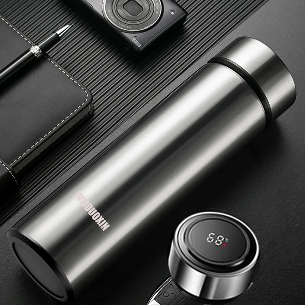 Thermos Cup Coffee Thermos Bottle Coffee mugstainless Steel Cup Vacuum Insulated Cup With temperature display Keep Drinks Hot or Cold Water Bottle, Tea Infuser Bottle (Silver 500ML)