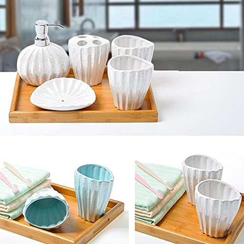 Soap Dispenser Bathroom Accessories Set 6 Piece Countertop Bath Set Includes Soap Dispenser Toothbrush Holder Soap Dish Mouthwash Cups and Tray, Ceramic Bathroom Soap Dispenser ( Color : Bigblue Mug )
