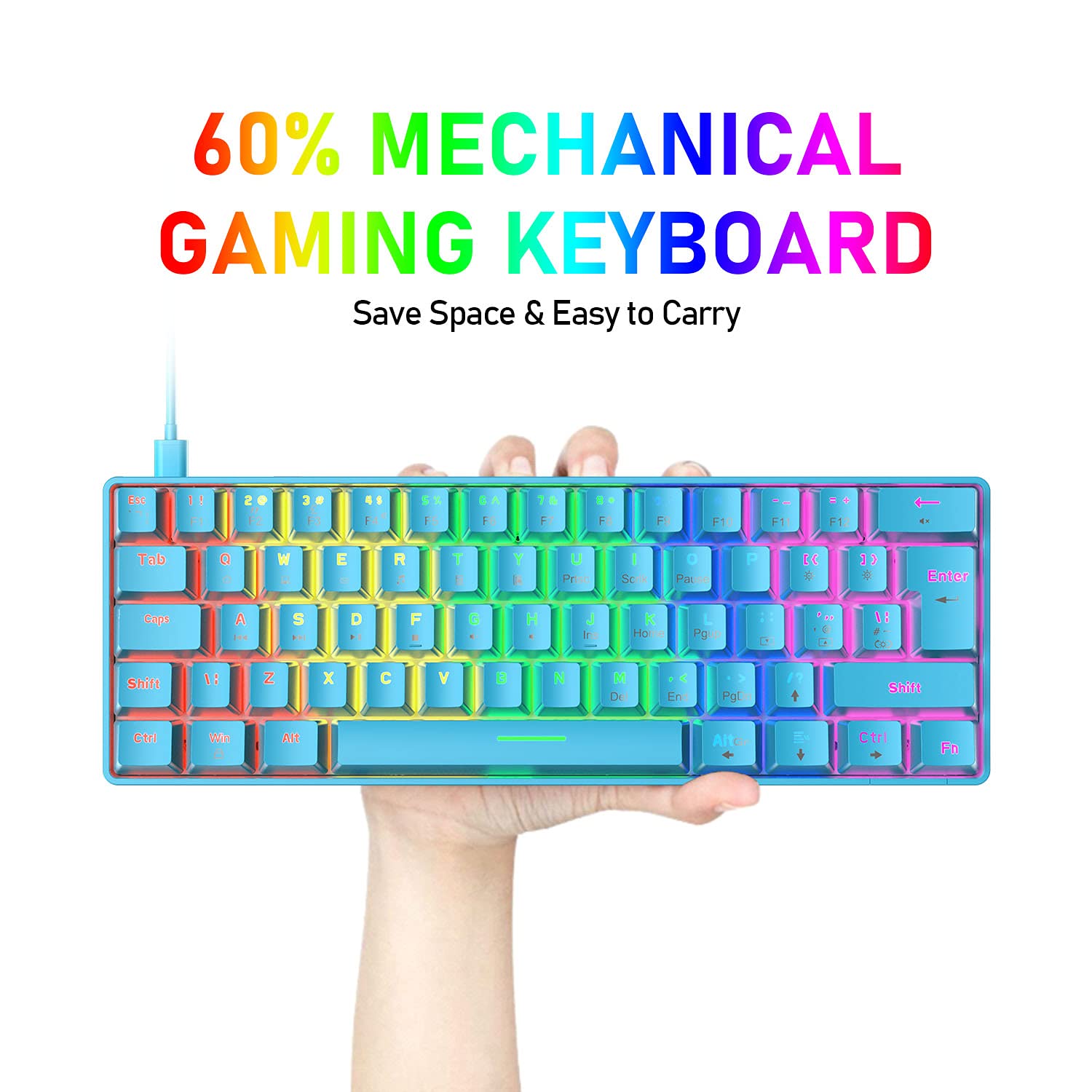 SELORSS Blue 60% True Mechanical Gaming Keyboard and Mouse Combo,20 RGB Chroma Backlit Type C Wired 62 Keys Mini Keyboard,Lightweight Gaming Mouse and Mouse Pad for Gamers and Typists