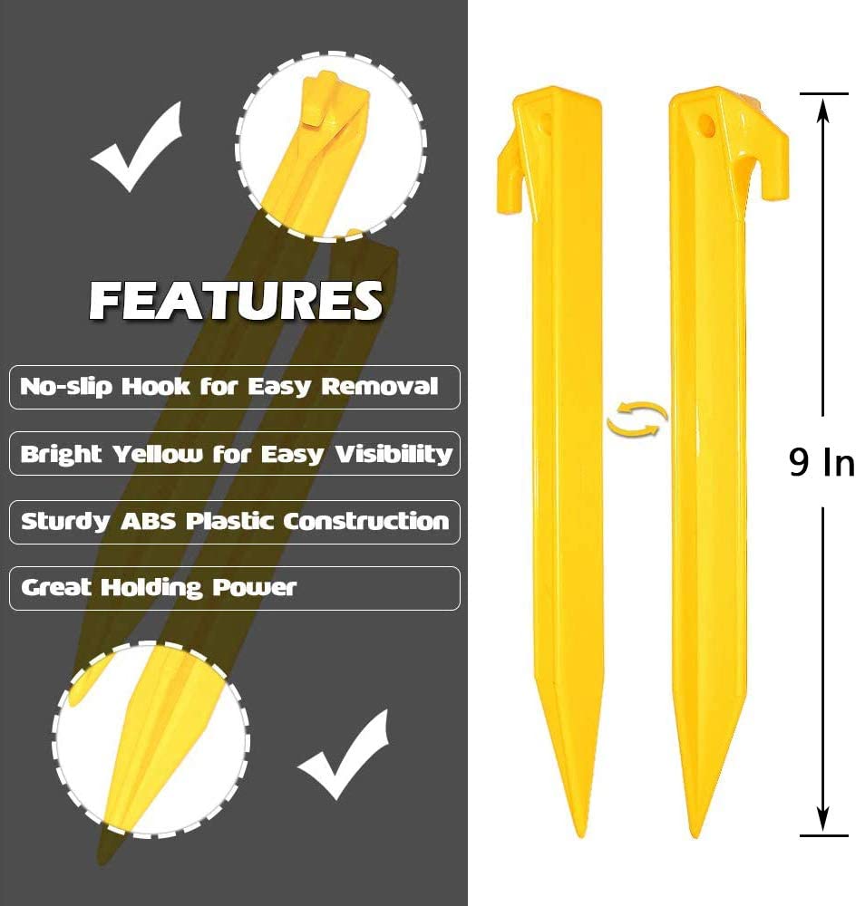Tent Stakes for Sand ,Plastic Tent Stakes Heavy Duty, Lighter and Safer Than Tent Stake Metal,9 Inch Yellow Tent Stakes for Sand/Sand Stakes for Beach (10 Pack)