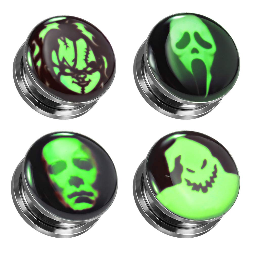 TBOSEN 8 Pcs Stainless Steel Fluoresscence Epoxy Screw Fit Ear Gauges Ear Plug Flesh Piercing Jewelry 2g - 1-3/16 inch