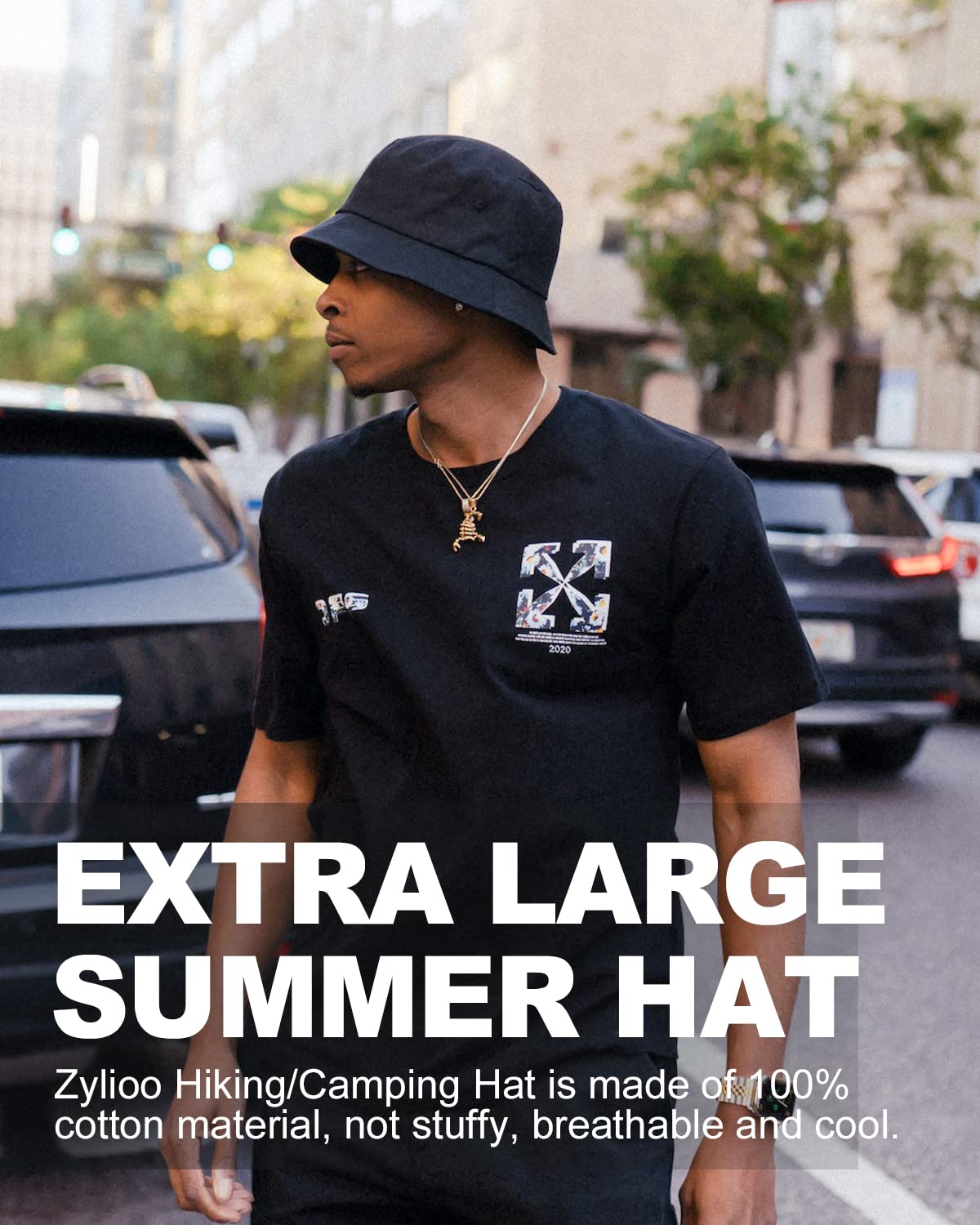 Zylioo XX-Large Reversible Bucket Hat,Oversize Summer Travel Bucket Hats,Wearable Sun Hat for Big Heads 25"-26"