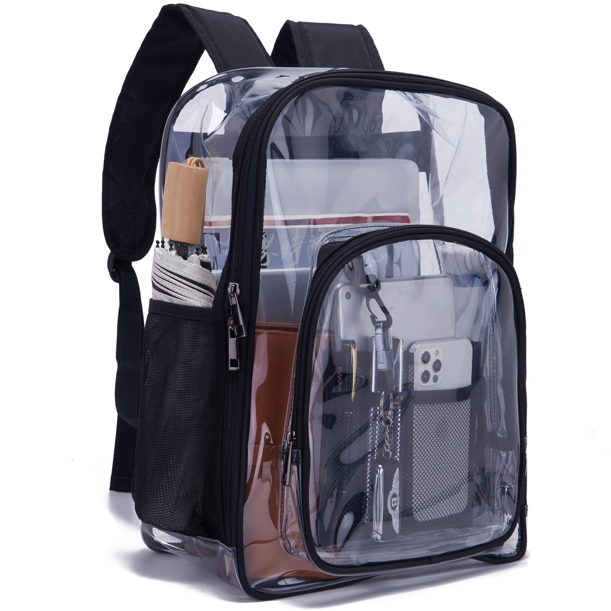 YZAOLL Clear Backpack Heavy Duty Large Transparent Backpacks Soft TPU Daypack Backpacks Book Bag Stadium Approved Black