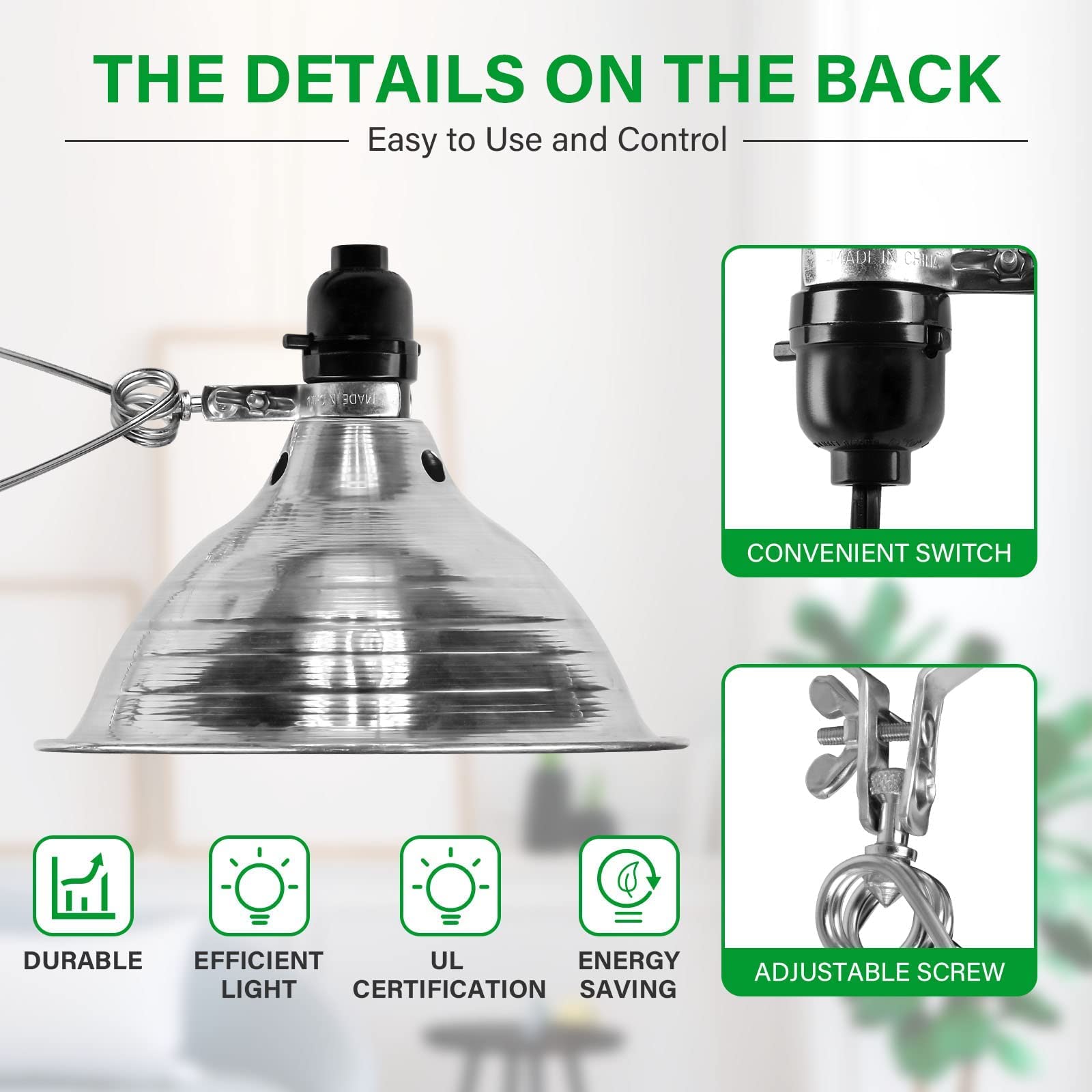Simple Deluxe Clamp Lamp Light with 8.5 Inch Adjustable Aluminum Reflector and 6 Feet Cord, up to 150W E26 Socket (no Bulb Included), Silver and Black, 2 Pack