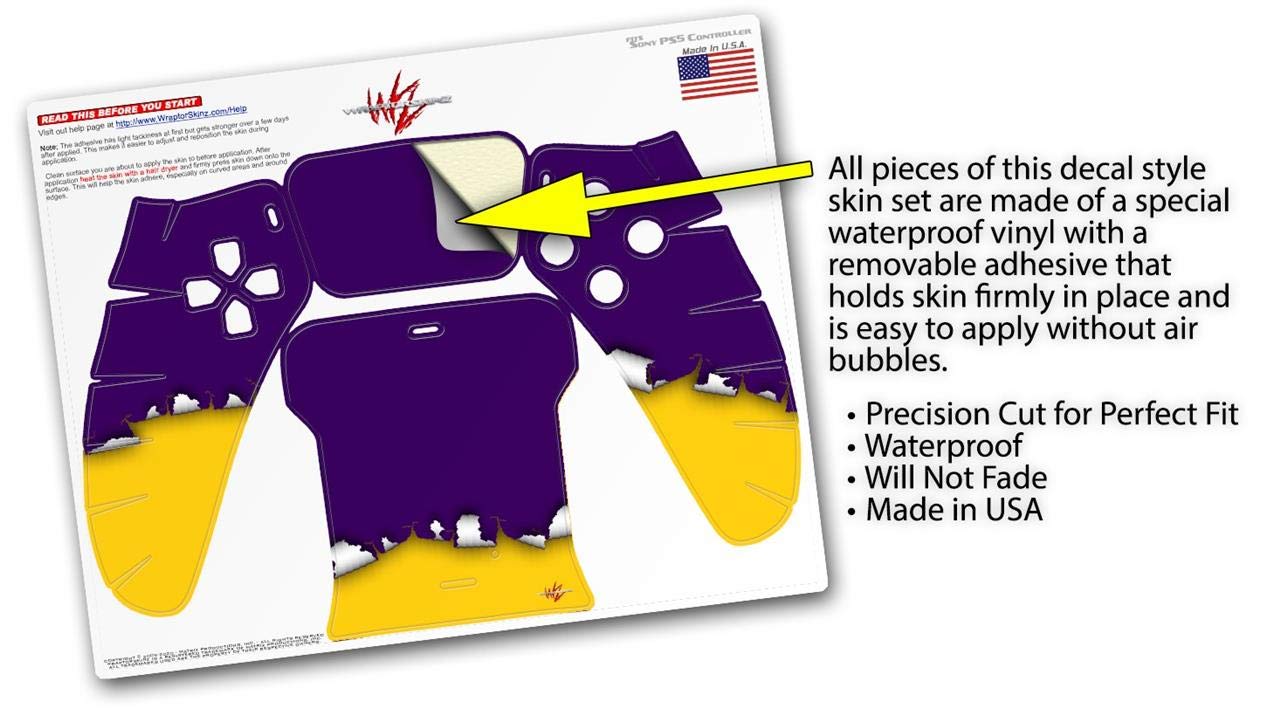 WraptorSkinz Skin Wrap compatible with Sony PS5 DualSense Controller Ripped Colors Purple Yellow (CONTROLLER NOT INCLUDED)