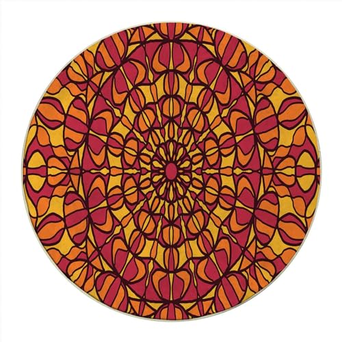 Round Chair Mat for Carpet Ornament Mandala Heavy Duty Floor Protector Orange Non-Slip Floor Mats Office Rug Floor Protectors 4 FT