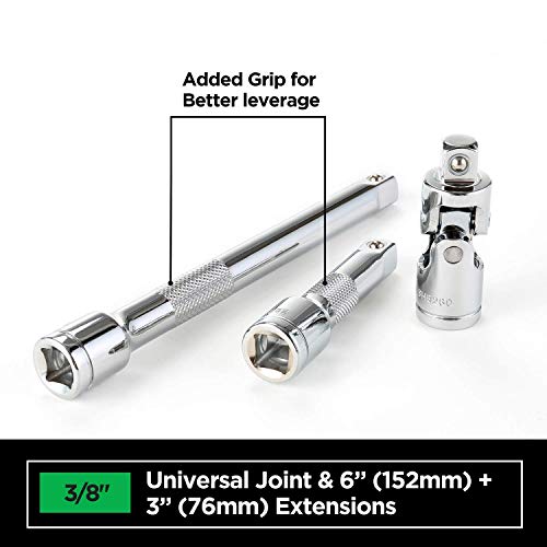 STEELHEAD 52-Piece Mechanics Tool & Socket Set (ANSI Grade), SAE Metric, 3/8” 72-Tooth Quick-Release Ratchet, Standard Deep 6 12 Pt. Sockets, Heavy-Duty Case, SH-01-MTS-C52-0-1